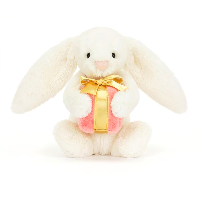 JELLYCAT BASHFUL BUNNY WITH PRESENT LITTLE CREAM 8X9X18CM – KOKOBABY